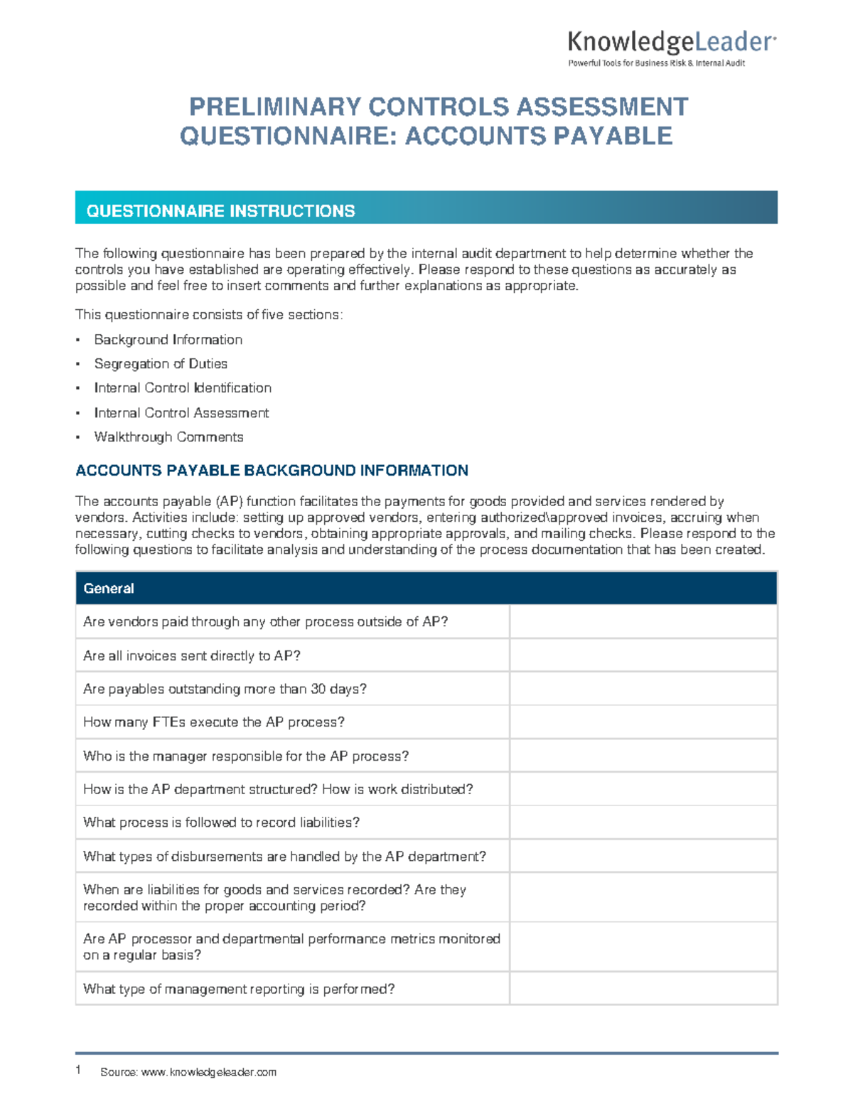 13.2. LA 6 Preliminary Controls Assessment Questionnaire Accounts ...