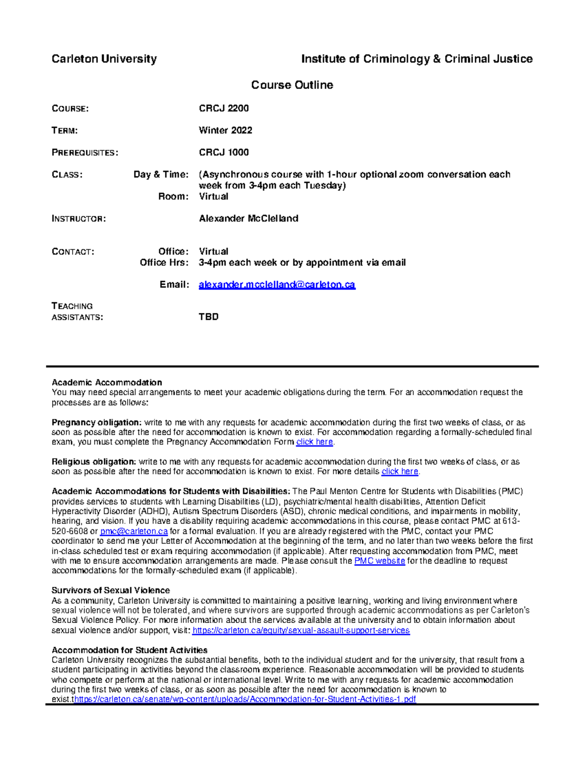 CRCJ 2200 Syllabus - Carleton University Institute of Criminology ...