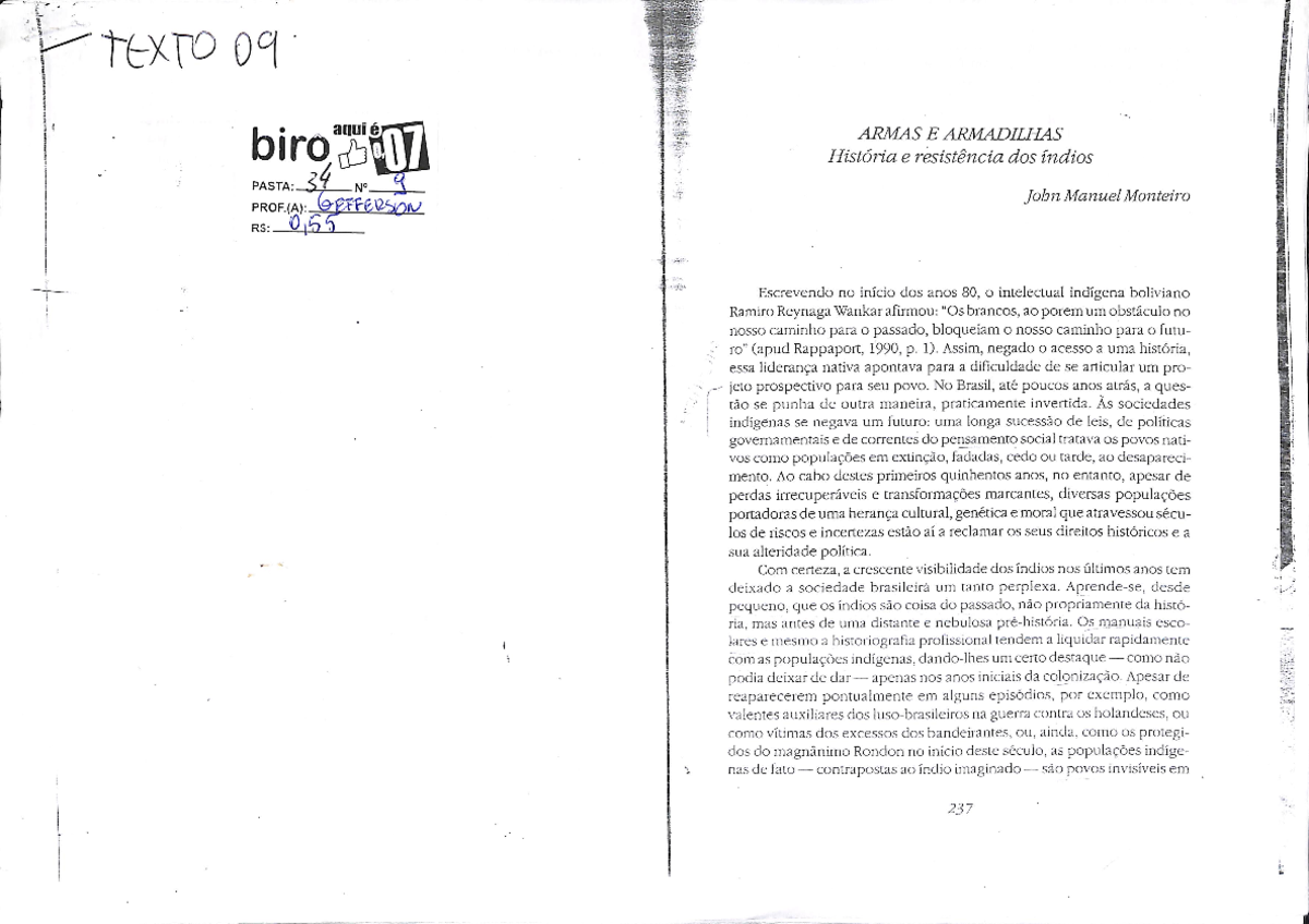 Texto 9 Monteiro, John. Armas e armadilhas. pg. 237-249 - TEXTO 09 aqui biro 07 ARMAS E ...