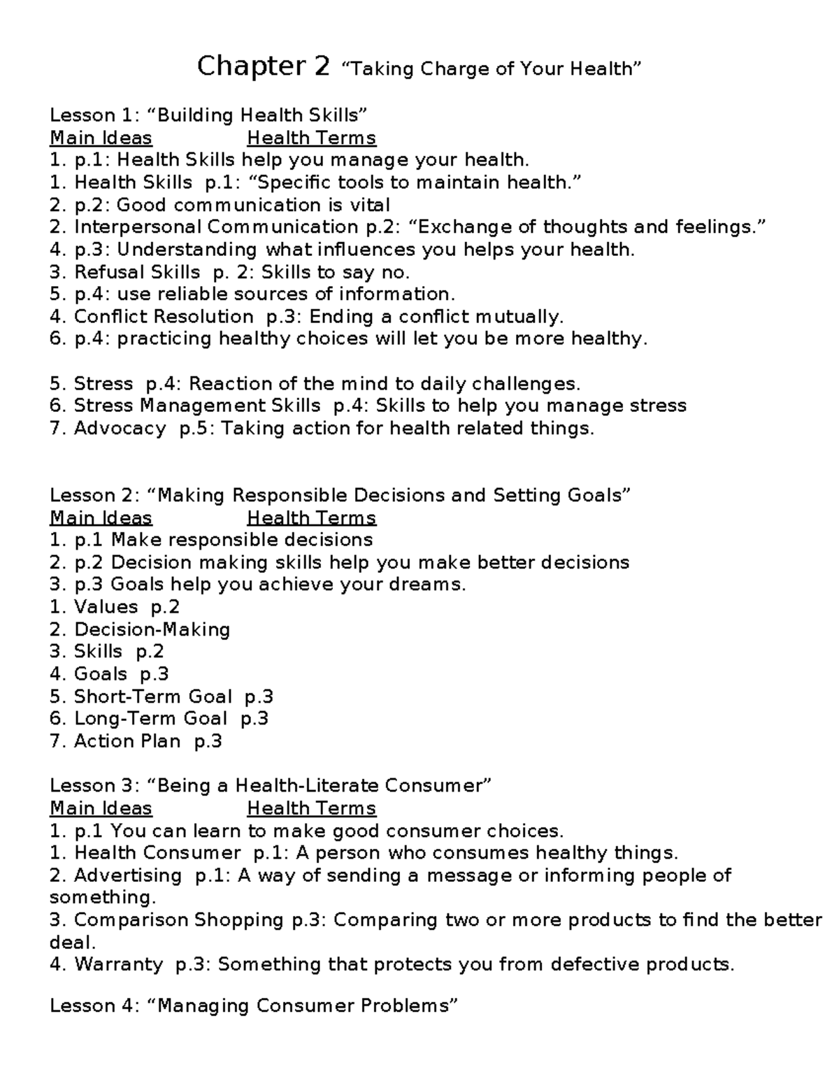 Chap 2 NEW terms-1 (AAAA) - Chapter 2 “Taking Charge of Your Health ...