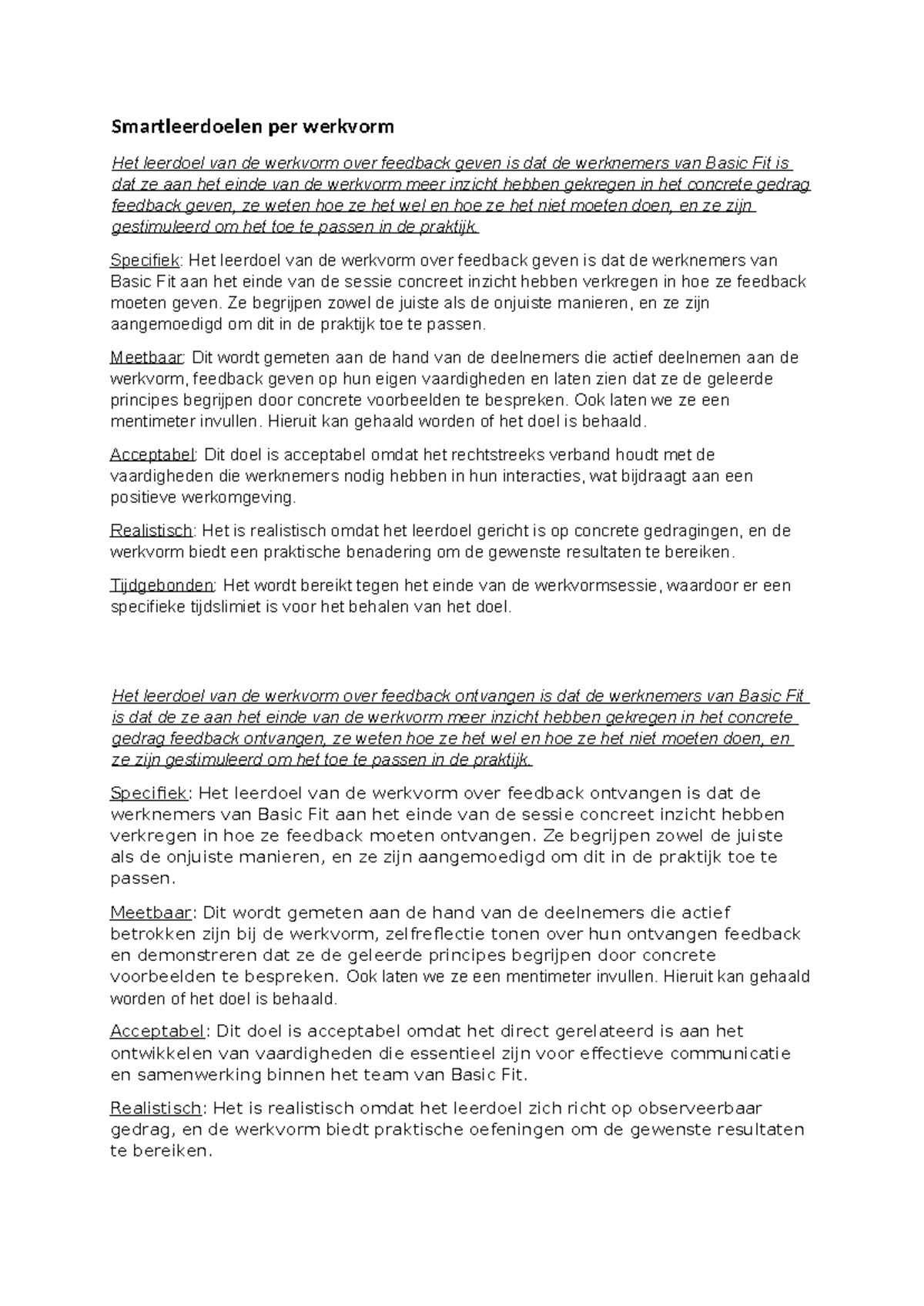 Smartleerdoelen per werkvorm P2 - Smartleerdoelen per werkvorm Het ...