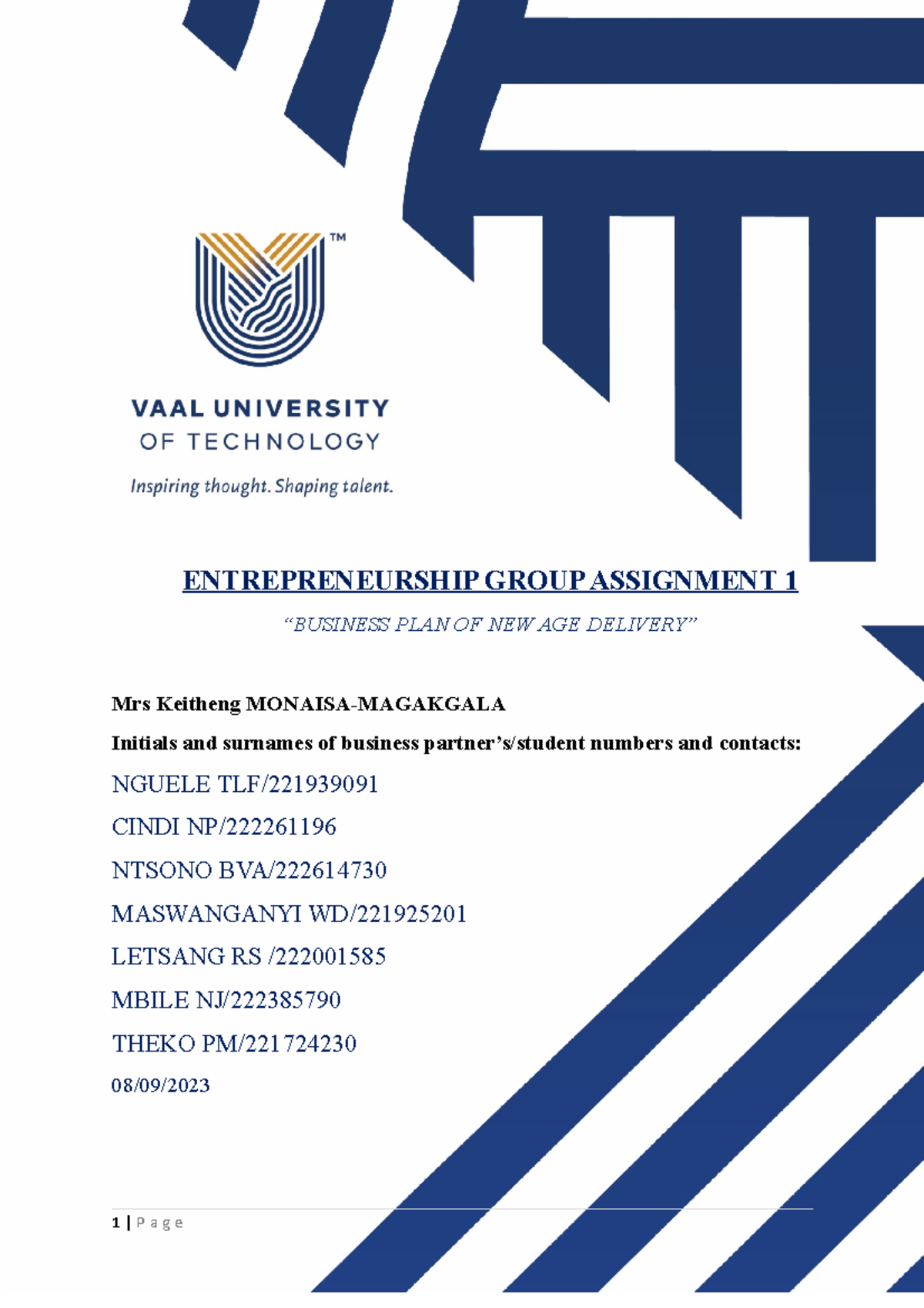 Entrepreneurship assignment Business plan - ENTREPRENEURSHIP GROUP ... Entrepreneurship assignment Business plan - ENTREPRENEURSHIP GROUP ...