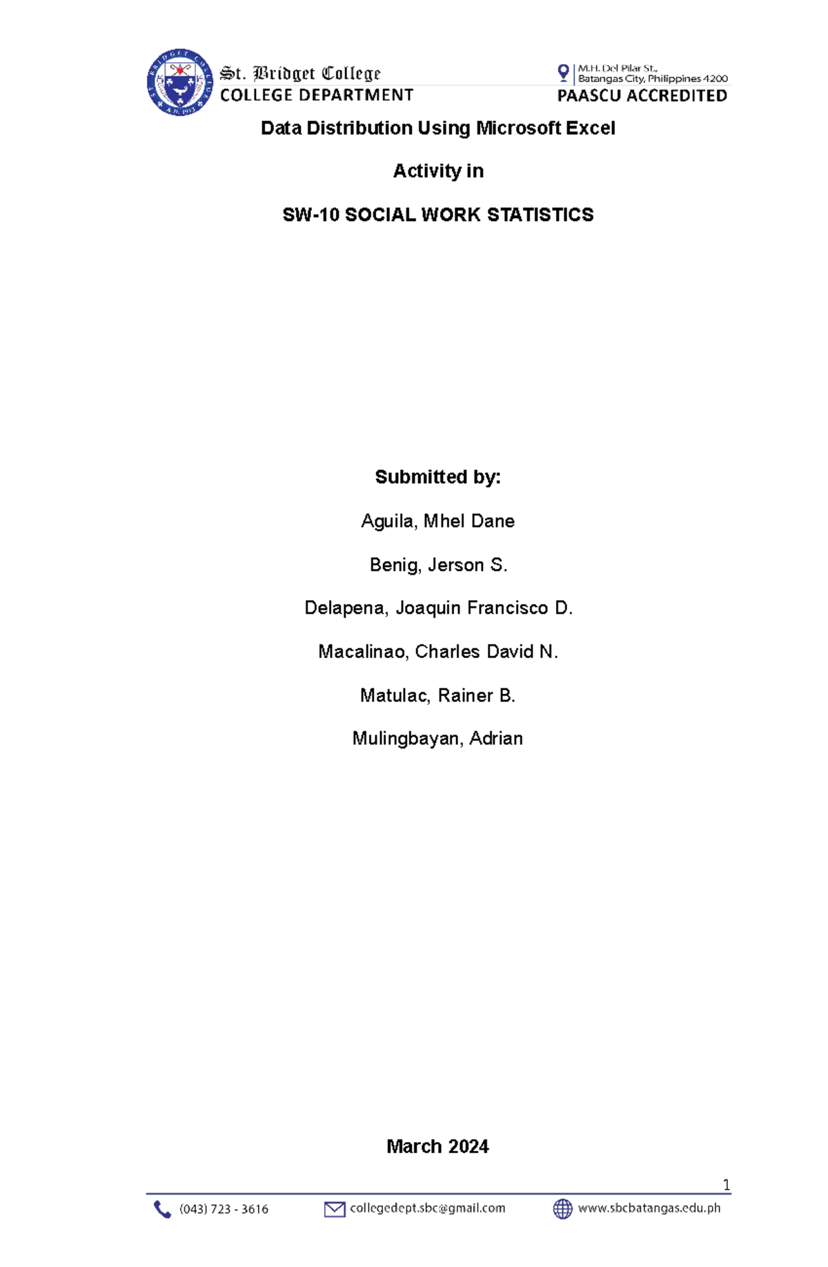 Stats SW 10 Midterms - Data Distribution Using Microsoft Excel Activity ...