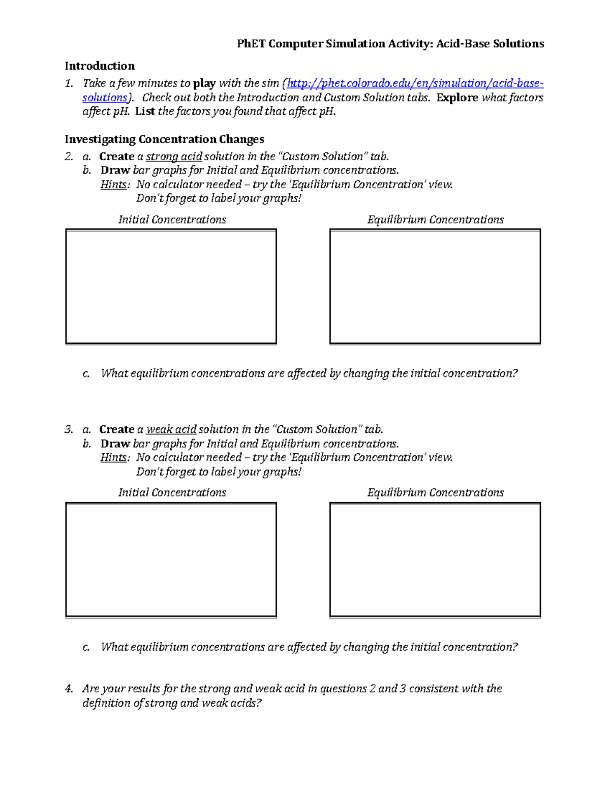 Acid Base Investigation - PhET Computer Simulation Activity: Acid-Base ...