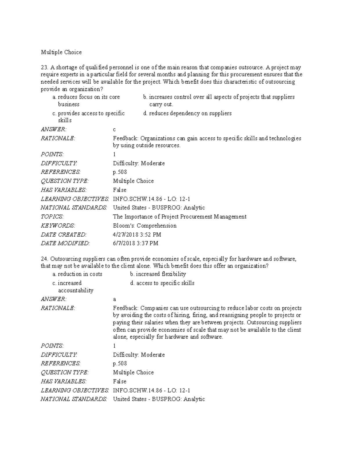 Chapter 12 Project Procurement Management MCQ - Multiple Choice A ...