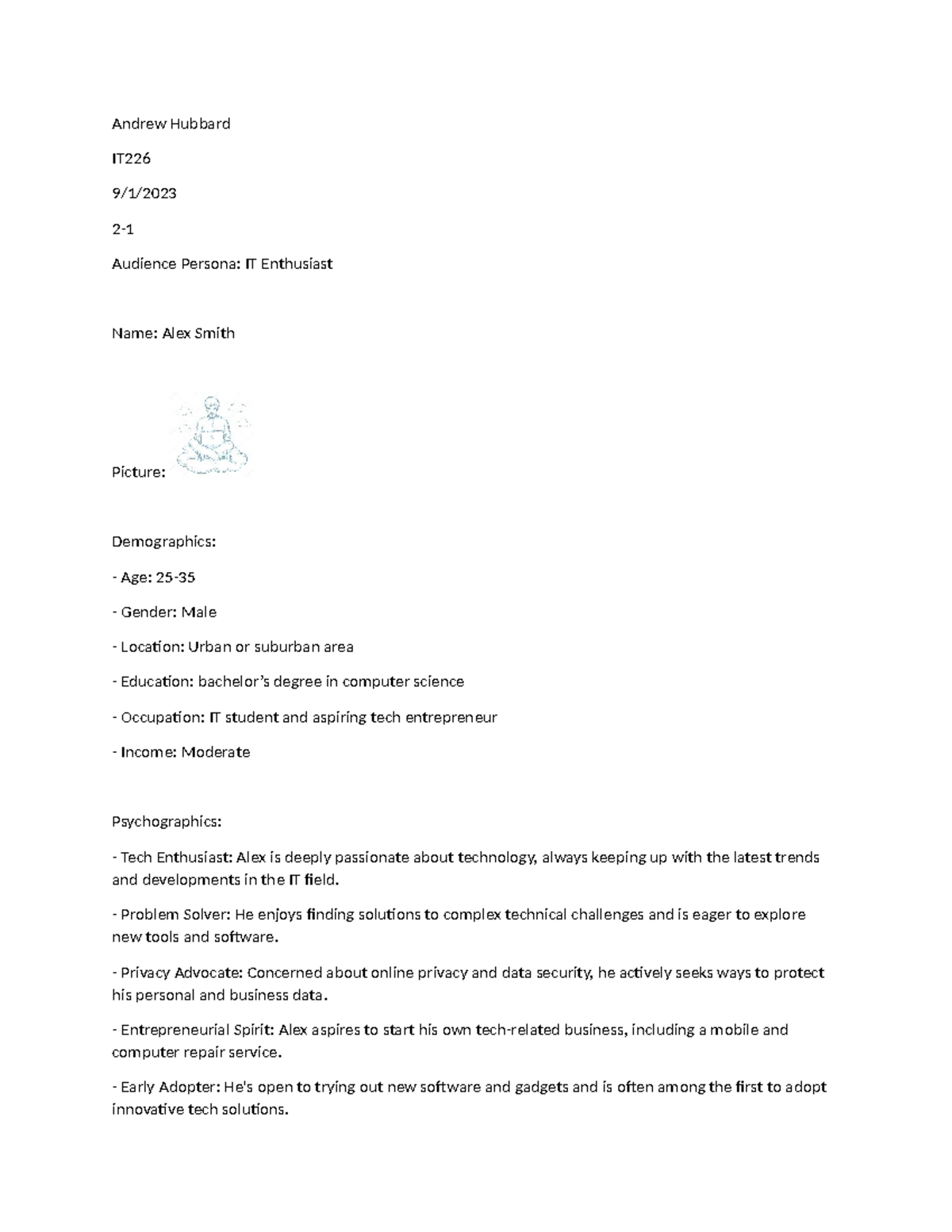 2-1 - idk - Andrew Hubbard IT 9/1/ 2- Audience Persona: IT Enthusiast ...