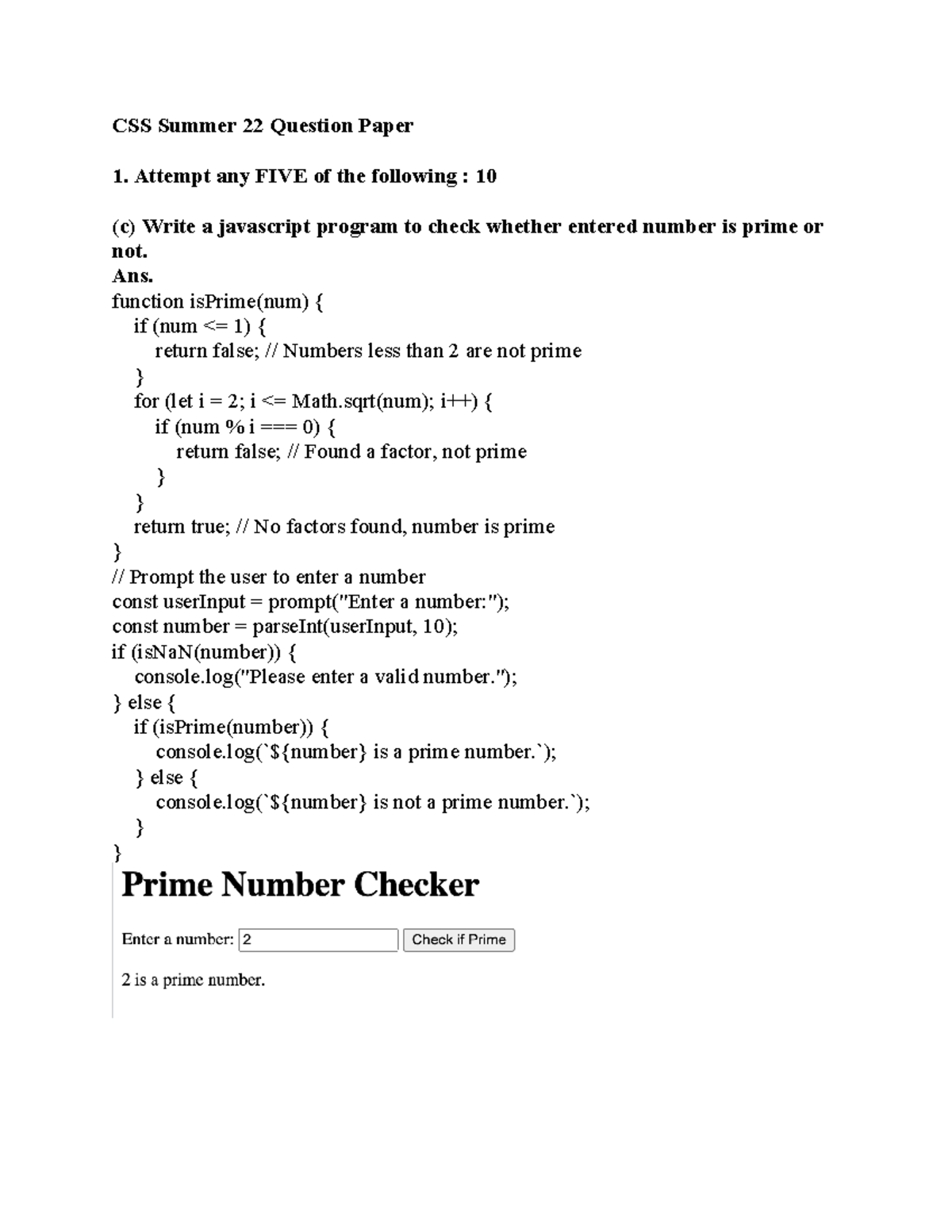 CSS Summer 22 codes - Model ans paper - CSS Summer 22 Question Paper ...