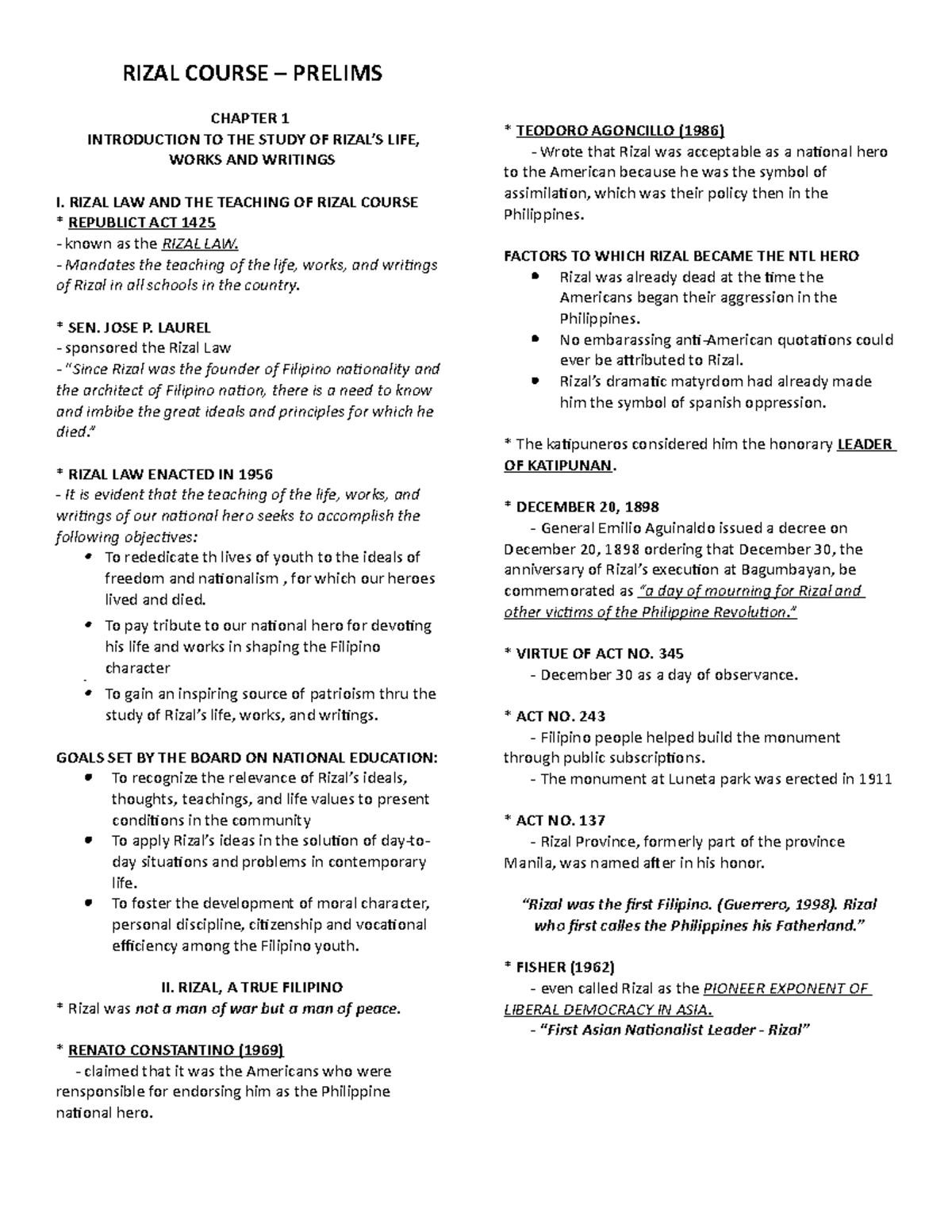 173568458 Rizal Course Prelims - RIZAL COURSE – PRELIMS CHAPTER 1 ...