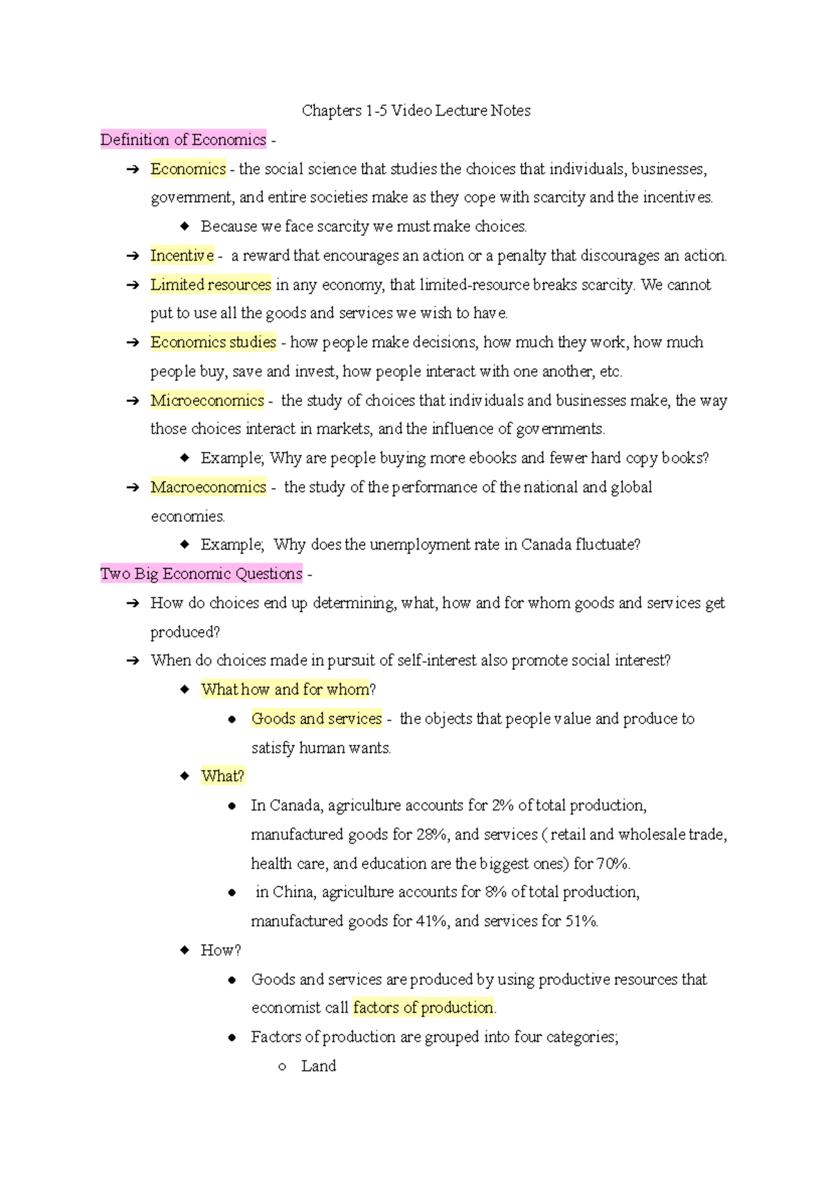 Chapters 1-5 Lecture Notes - Chapters 1-5 Video Lecture Notes ...