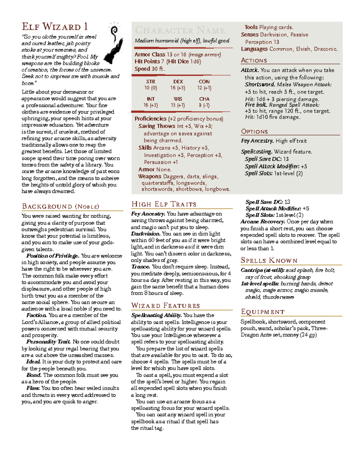 High Elf Wizard 1 - Practice reading English. - High Elf Traits Fey ...