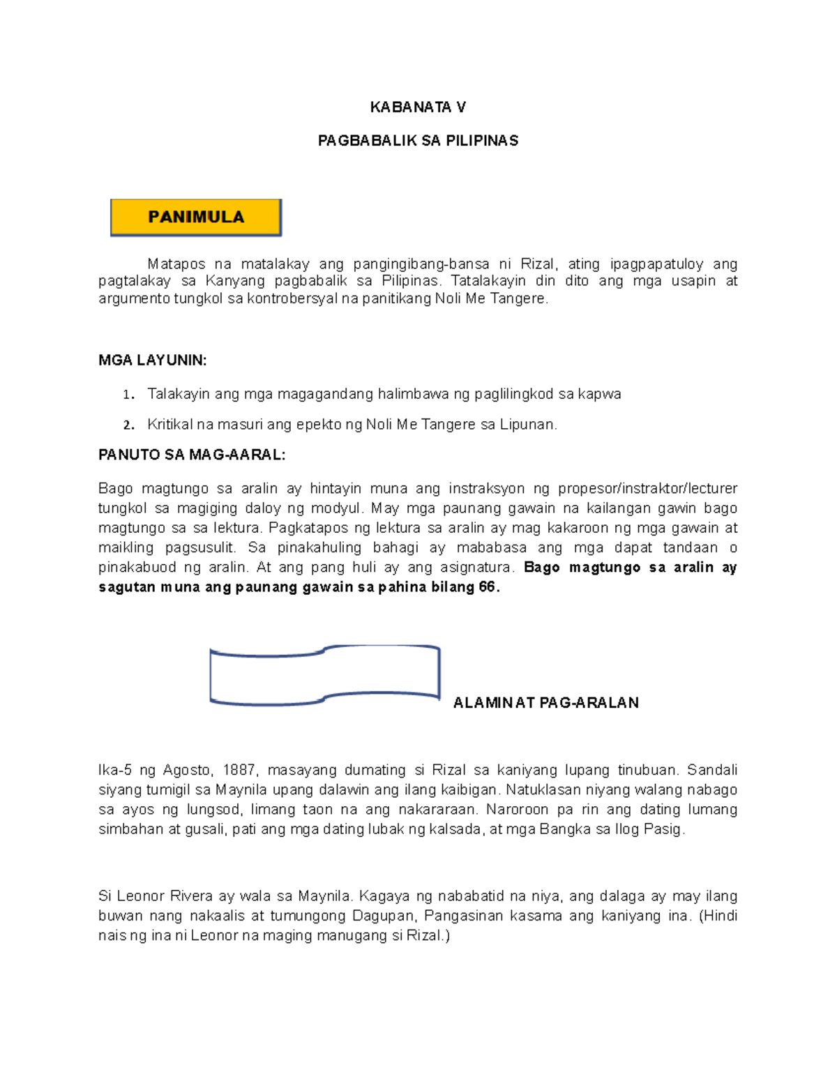 SS 5 Chapter 5 - LIFE AND WORKS OF RIZAL - KABANATA V PAGBABALIK SA ...