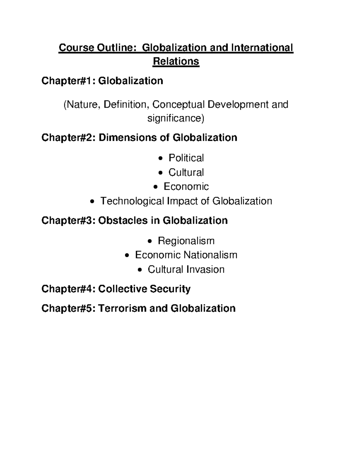 Globalisation and IR - Globalization - Course Outline: Globalization and International Relations ...