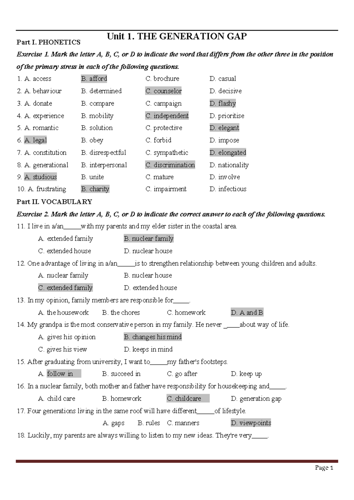 Bai tap trac nghiem theo unit Tieng Anh 11 Sach moi - Part I. PHONETICS ...
