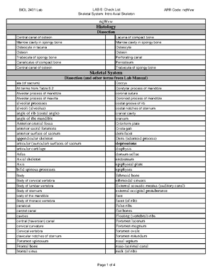 Lab 2 Terms Check List - BIOL 2401 Lab LAB 2: Check List Histology APR ...