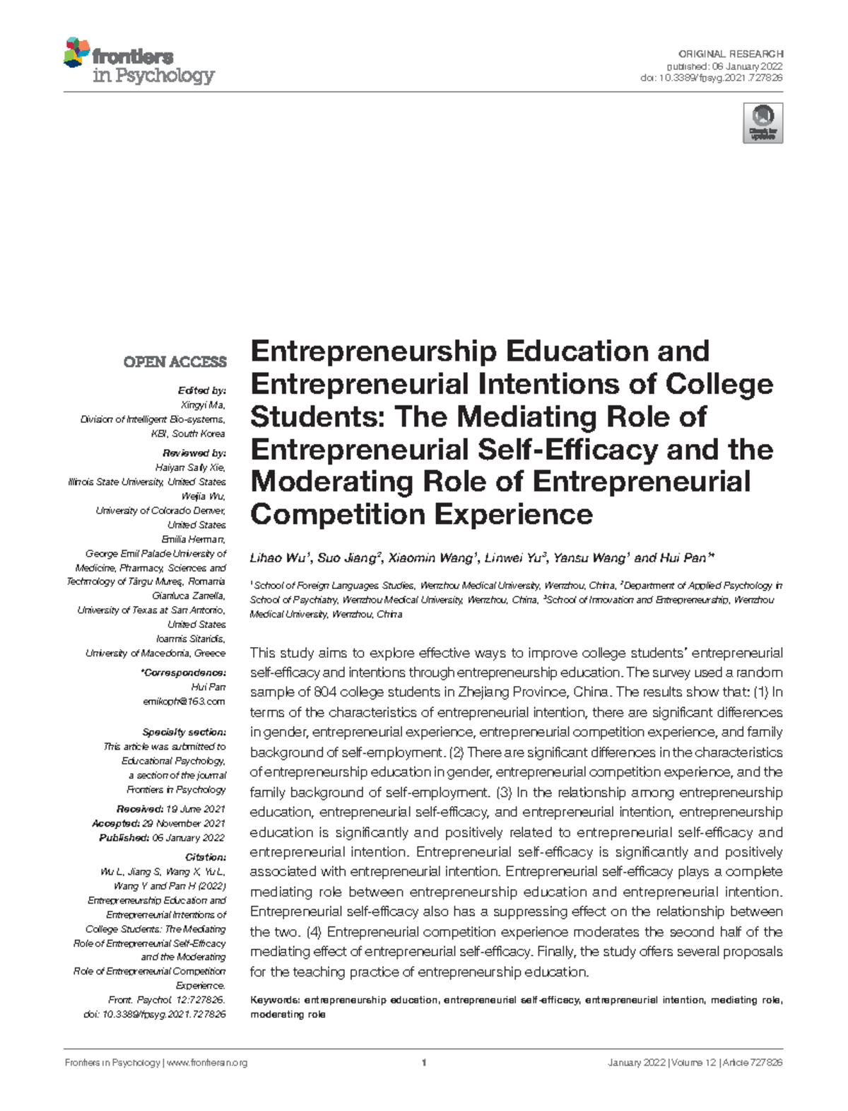Entrepreneurship Education and Entrepreneurial Int - ORIGINAL RESEARCH ...