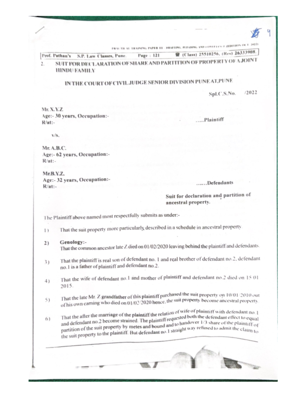 DPC Drafts - Law of drafting - 4 PRO IN 41 PAPER DRAFTING PIRADIN AND Prof. S. Law Classes, Pune ...