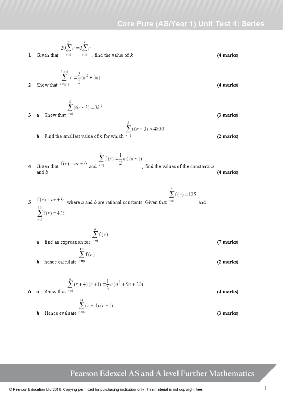 Core pure unit test 4 series - Core Pure (AS/Year 1) Unit Test 4 ...