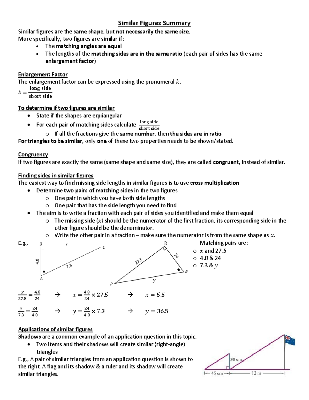 Similar Figures Summary - Similar Figures Summary Similar figures are ...