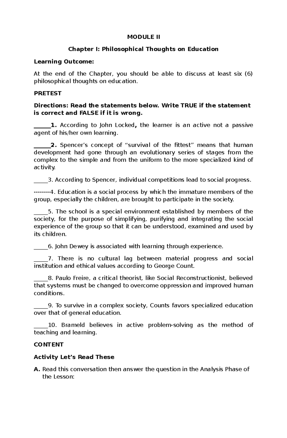 Module II - Lecture notes 1 - MODULE II Chapter I: Philosophical ...