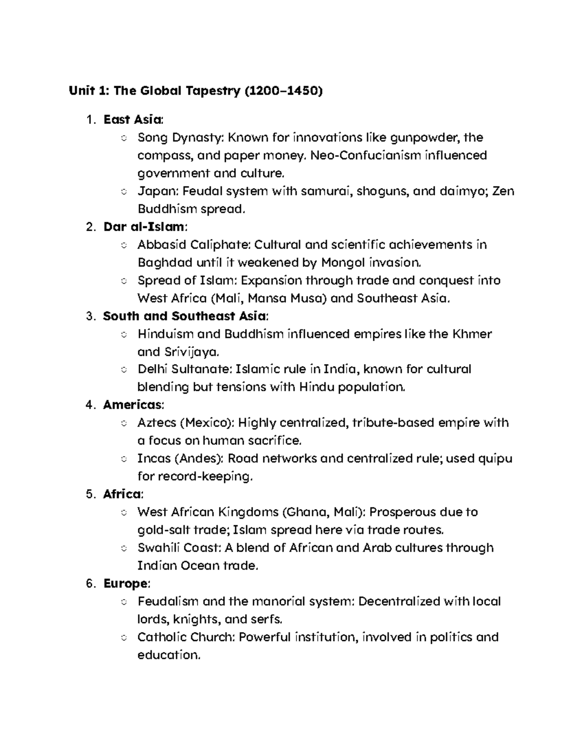 Whap mid term october key points - Unit 1: The Global Tapestry (1200 ...