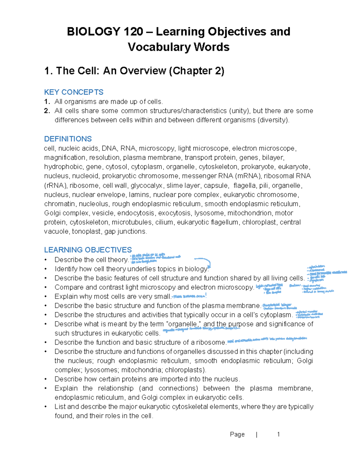 Learning Objectives - Summary The Nature of Life - BIOLOGY 120 ...