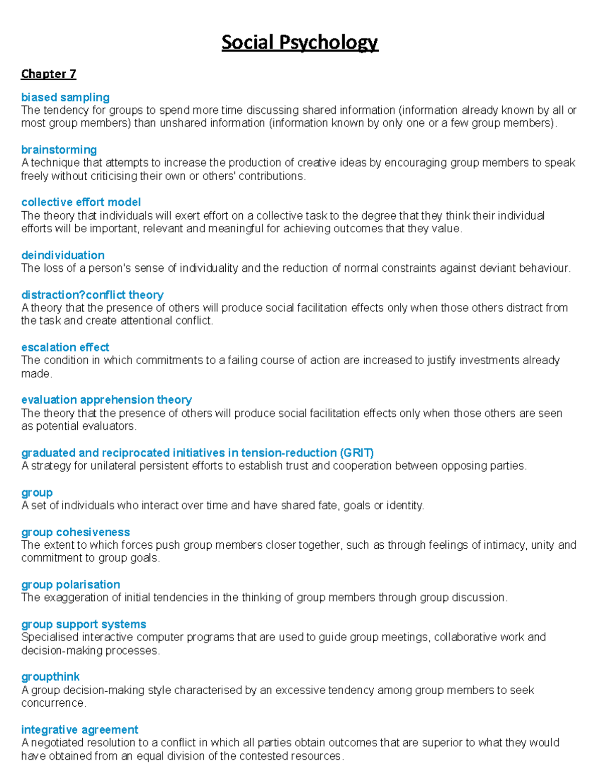 Social Psychology Revision - Chapter 7 - Social Psychology Chapter 7 ...