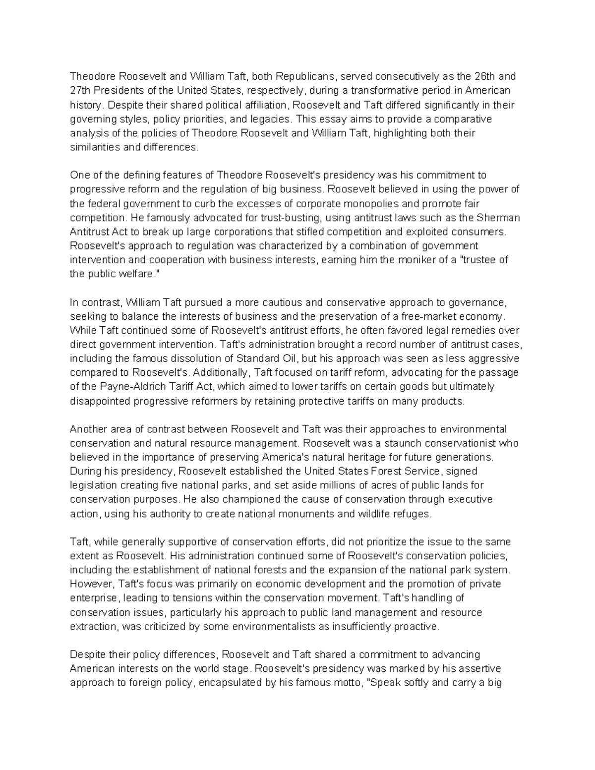 A Comparative Analysis of Theodore Roosevelt and William Taft ...