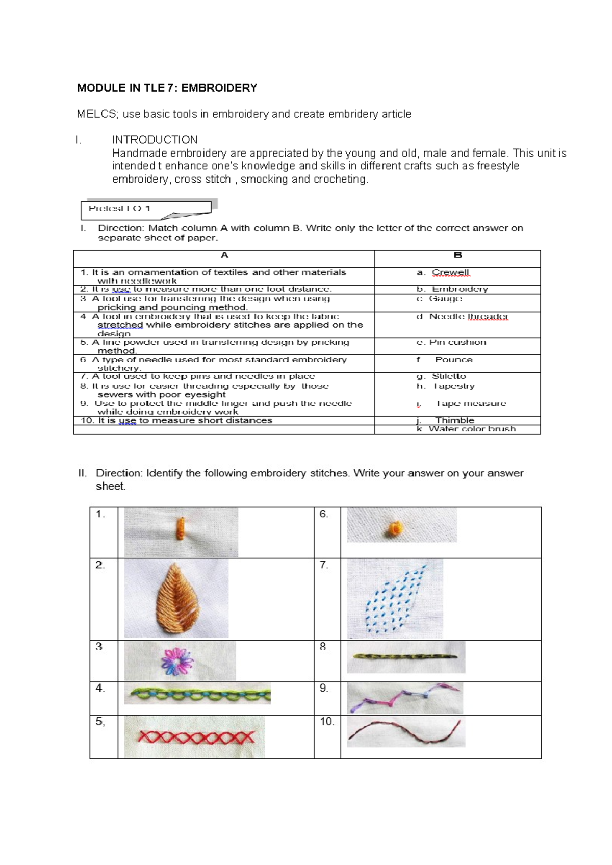 499262244 Module IN TLE 7 q4 week 1 2 - MODULE IN TLE 7: EMBROIDERY ...