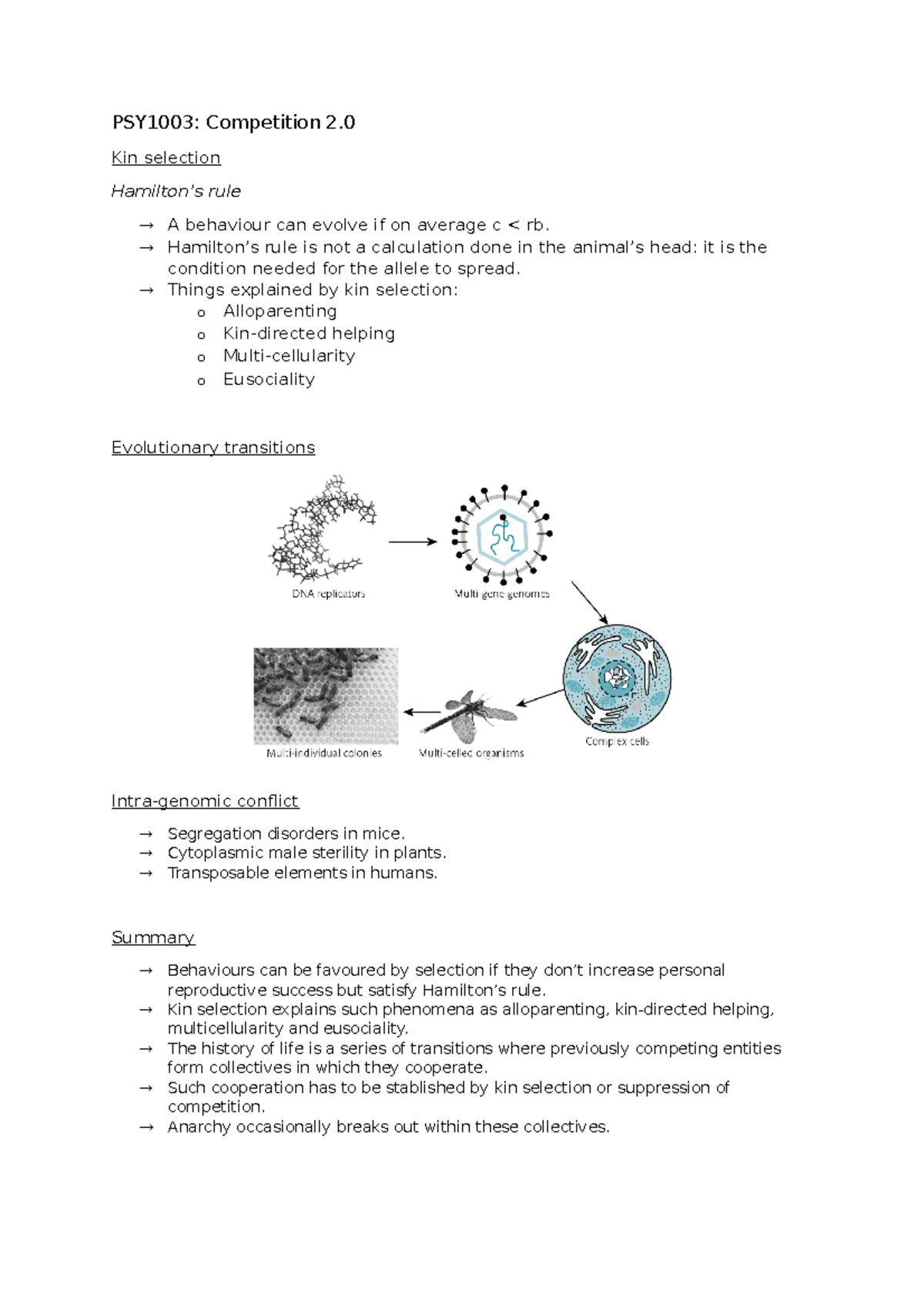 Evolution and Genetics: Competition 2.0 - PSY1003: Competition 2. Kin ...