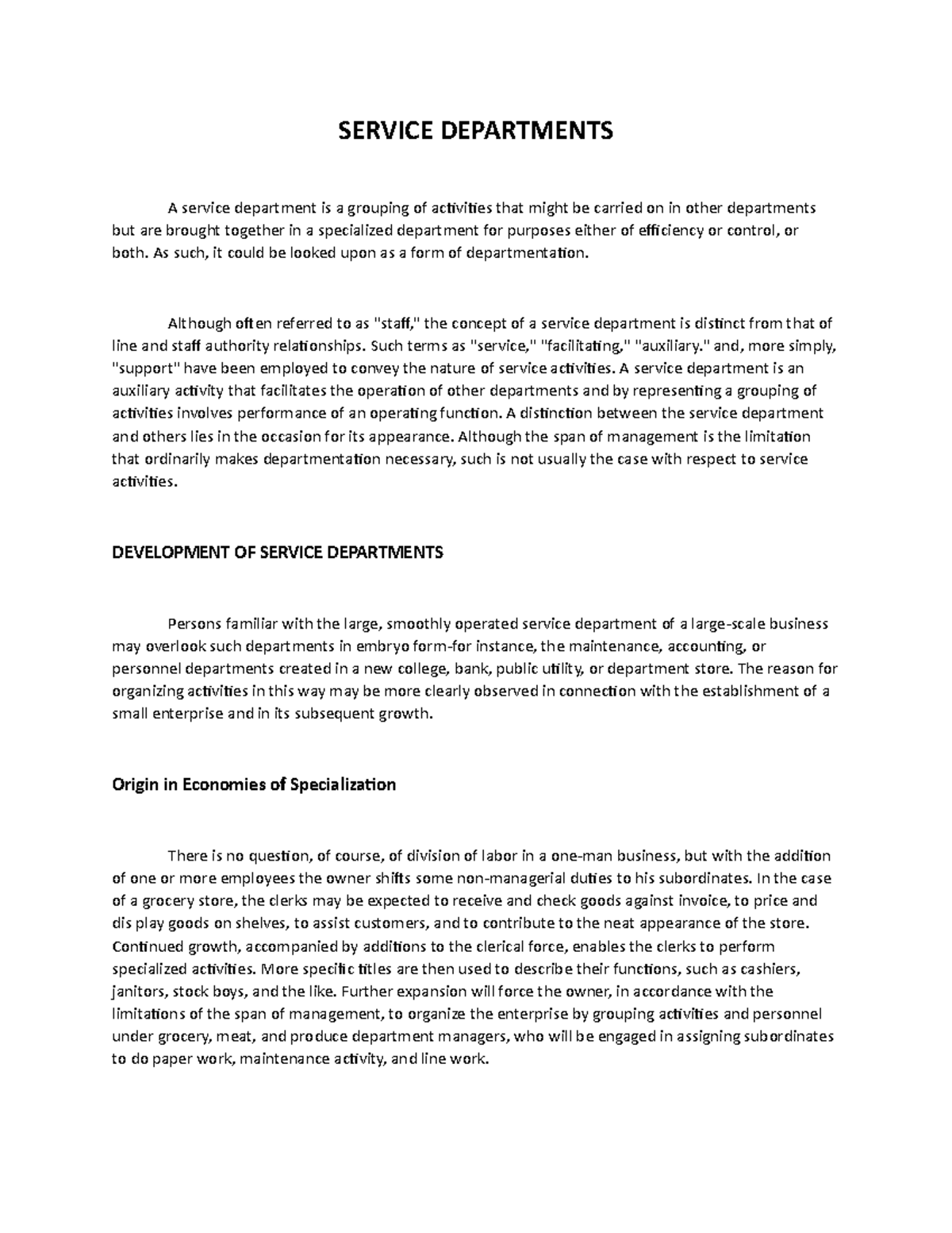 Service Departments - SERVICE DEPARTMENTS A service department is a ...