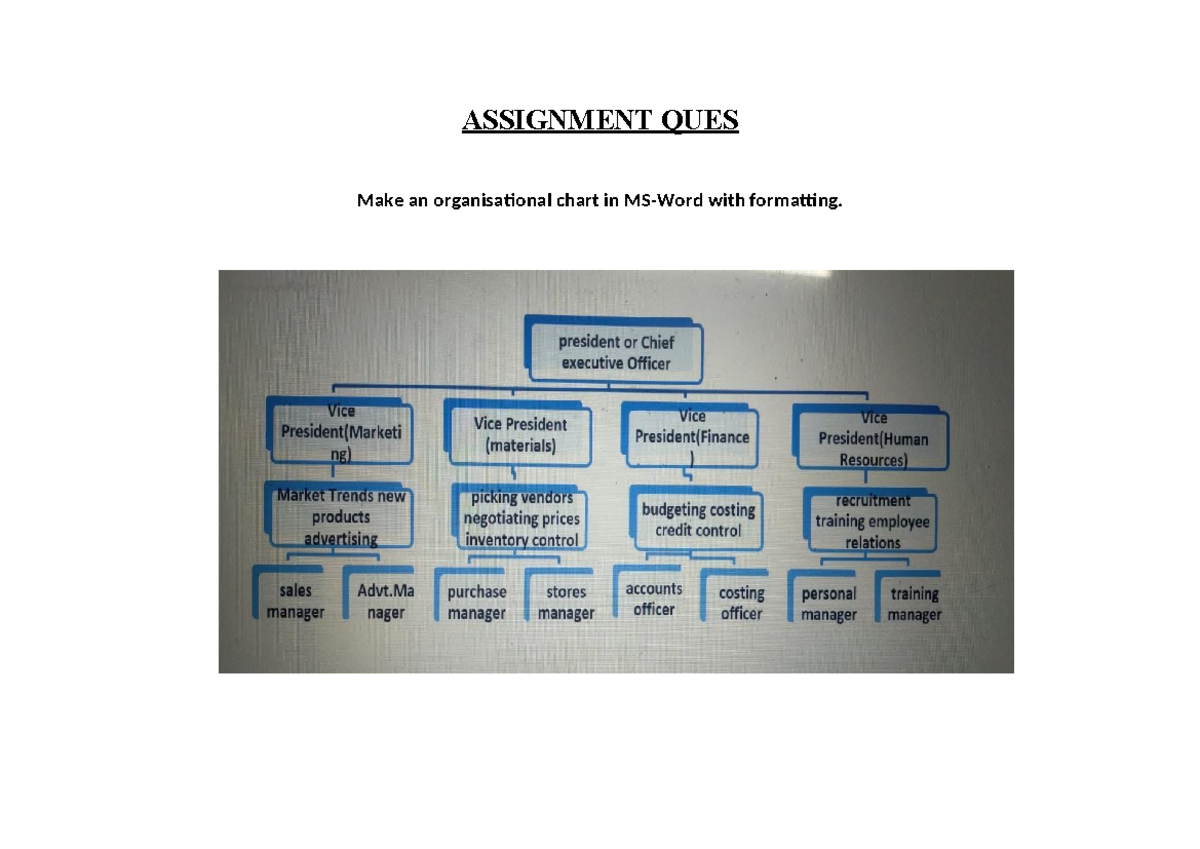Charts Assignment Ques - ASSIGNMENT QUES Make an organisational chart ...