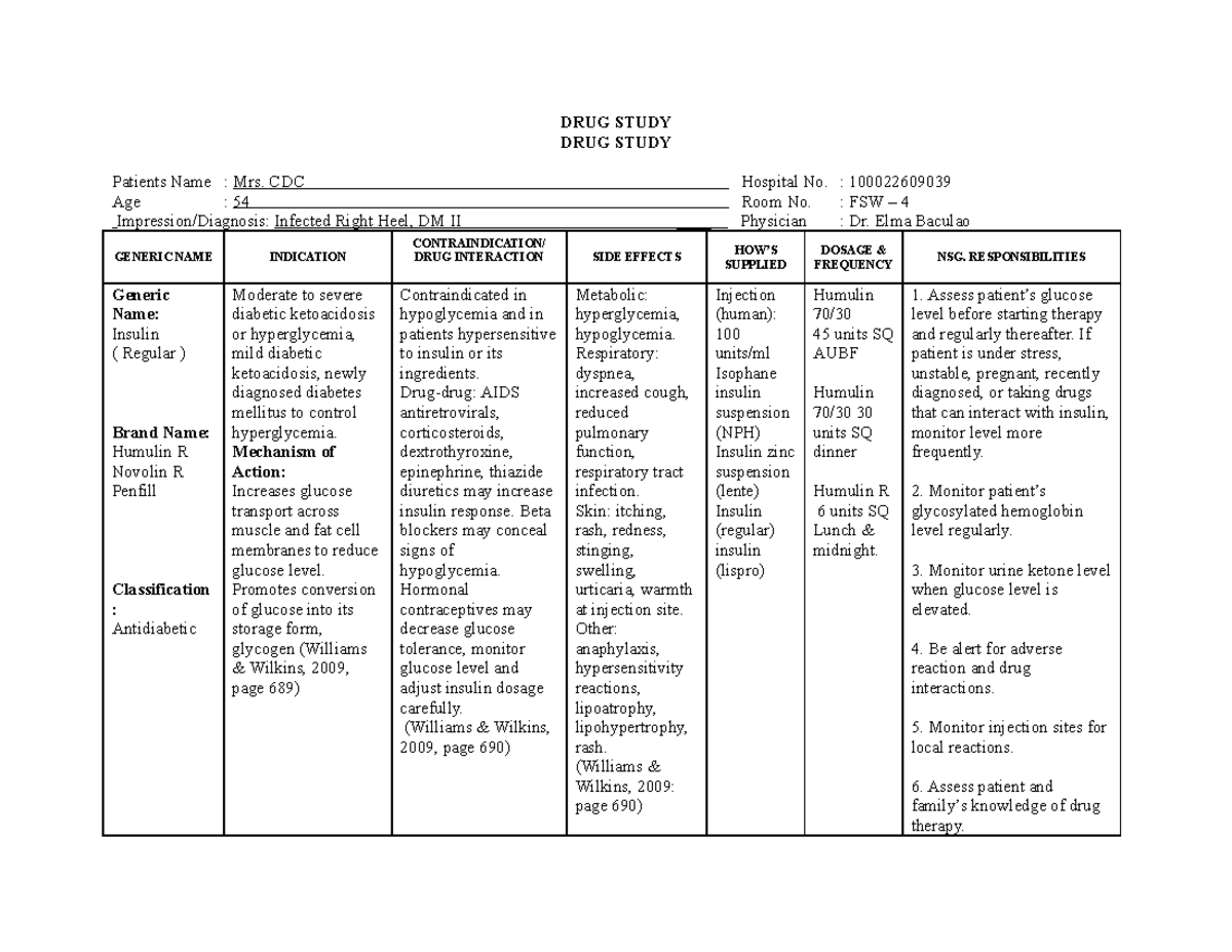 44496482 DRUG Study Insulin Humulin R - DRUG STUDY DRUG STUDY Patients ...