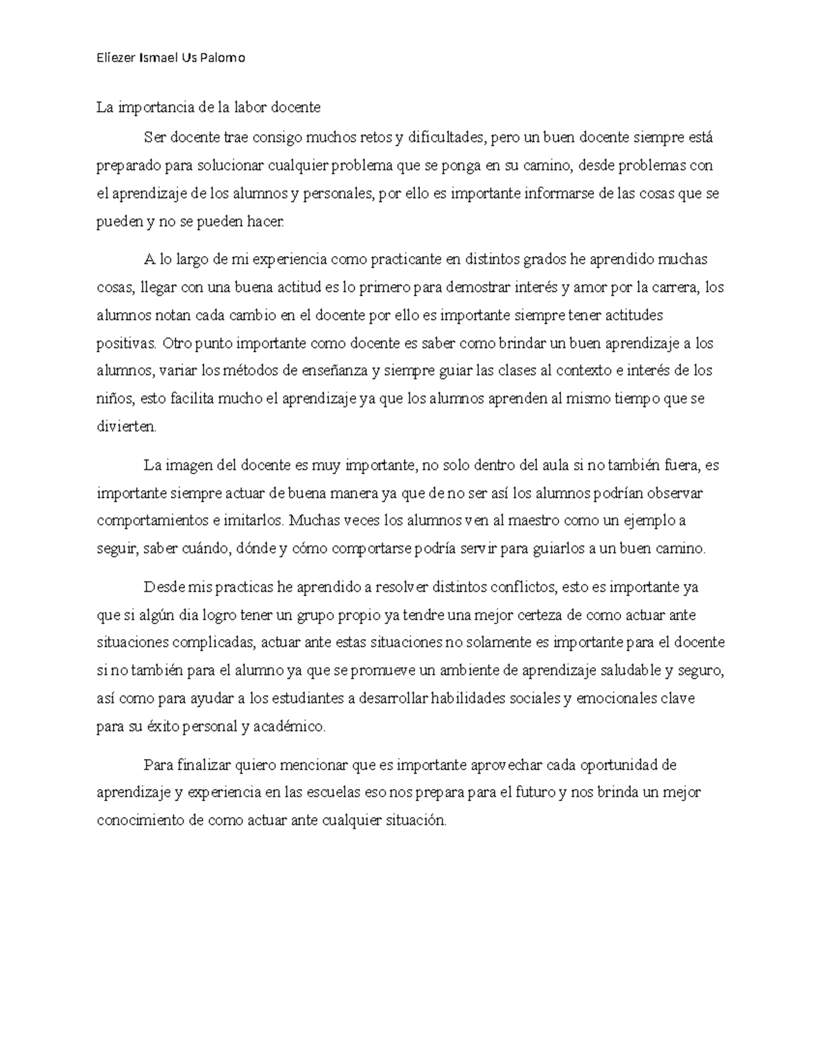 La importancia de la labor docente - Eliezer Ismael Us Palomo La ...