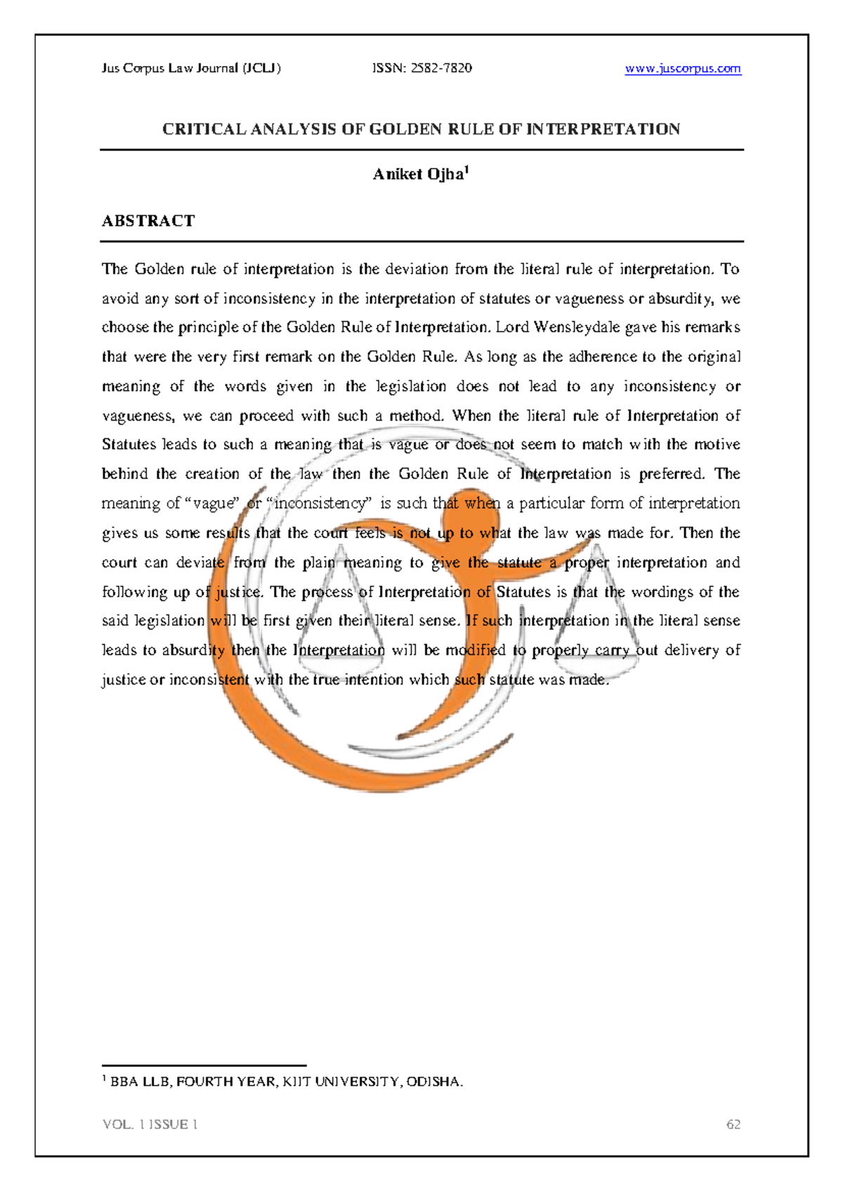 Golden rule of interpretation of statutes - CRITICAL ANALYSIS OF GOLDEN ...