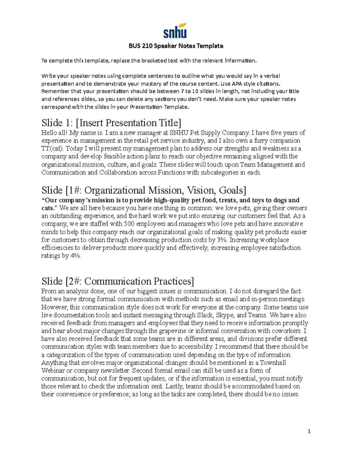 7-3 Assignment - n/a - BUS 210 Speaker Notes Template To complete this ...