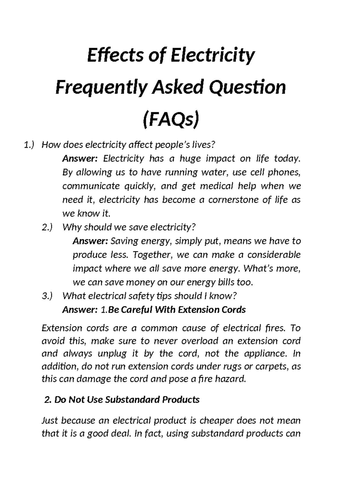 (FAQs) Effects of Electricity - Effects of Electricity Frequently Asked ...