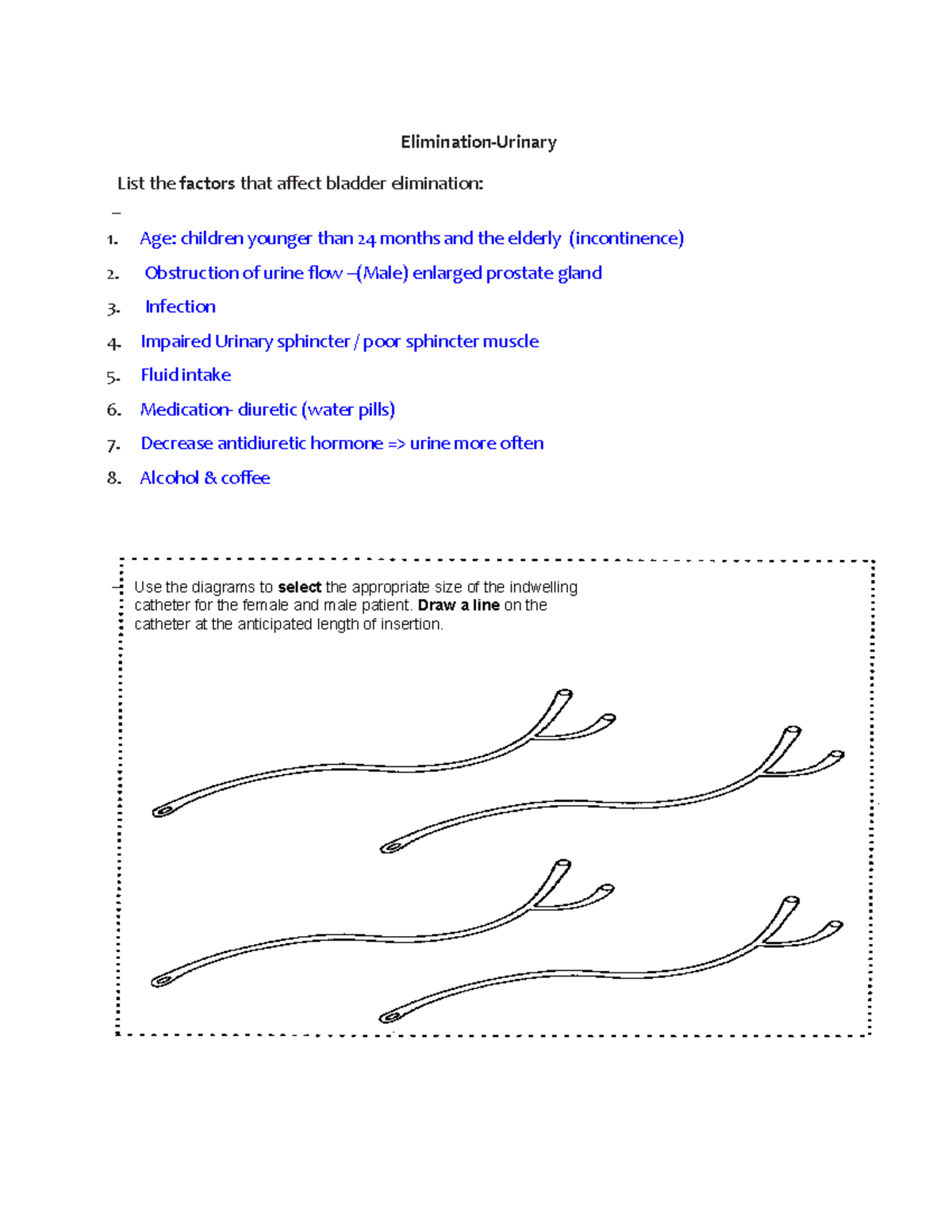 Elimination Lab Activity Worksheet - Elimination-Urinary List the ...