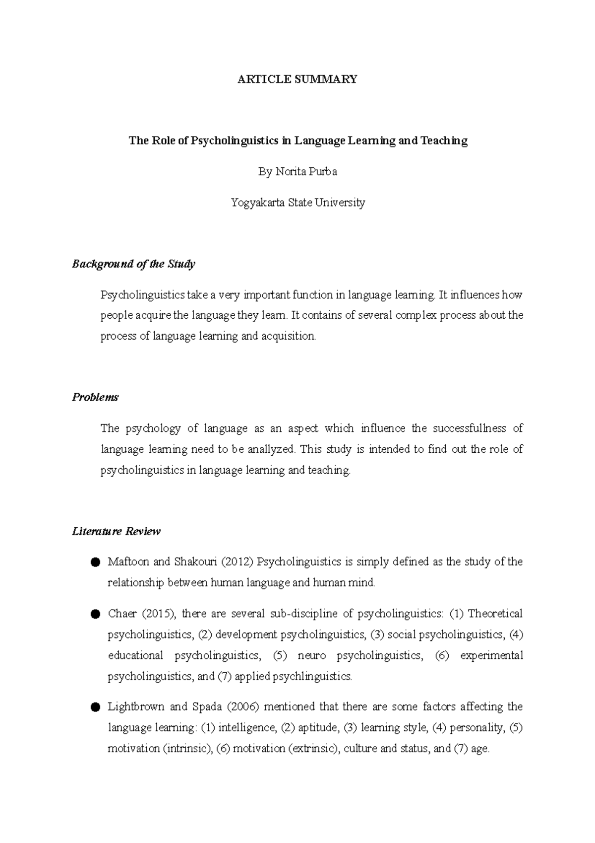 The Role of Psycholinguistics in Language Learning and Teaching by ...