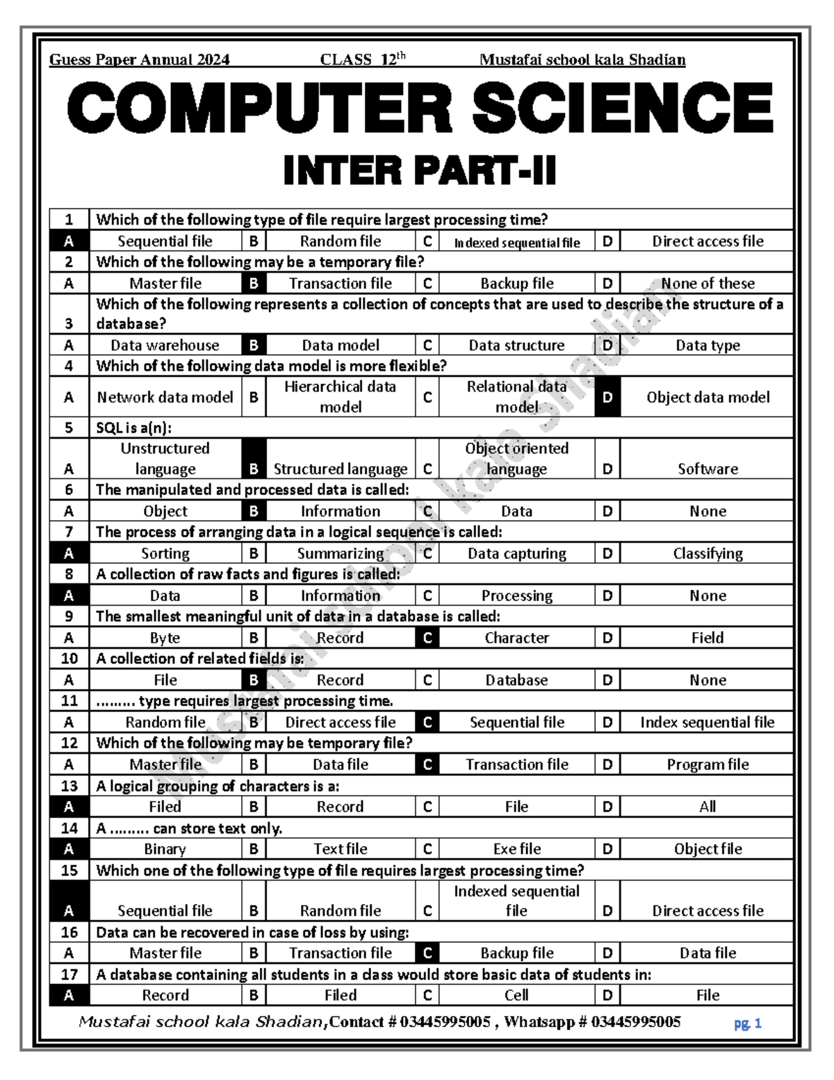 12 Computer Science - COMPUTER SCIENCE INTER PART-II 1 Which of the following type of file ...