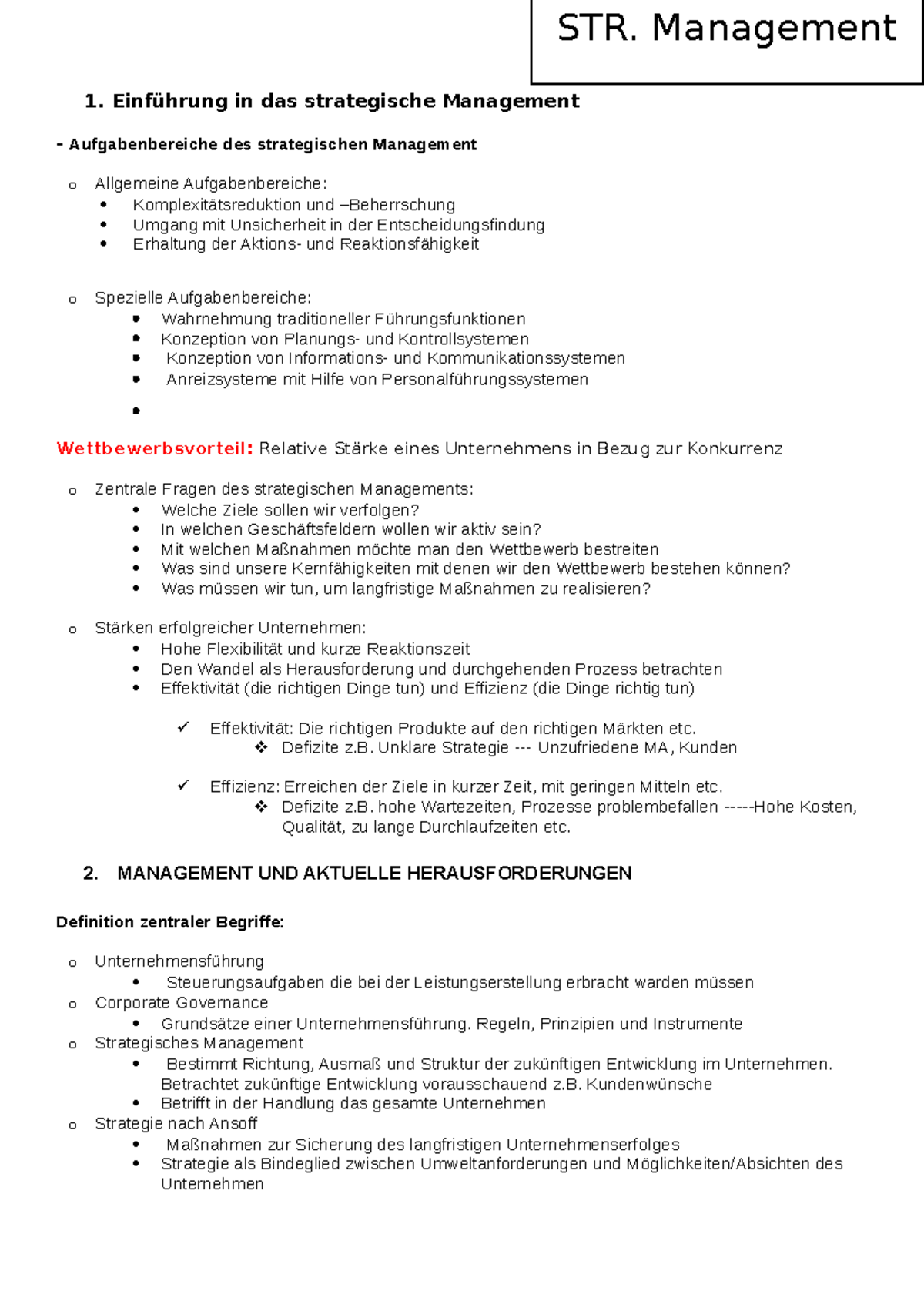 STR Management - 1. Einführung in das strategische Management ...