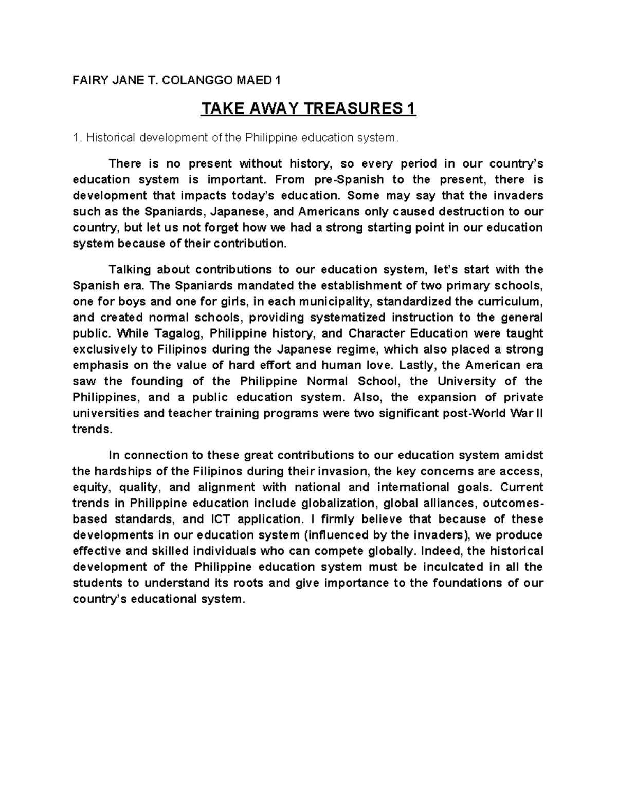 Colanggo Takeaway Treasures 1 - FAIRY JANE T. COLANGGO MAED 1 TAKE AWAY ...