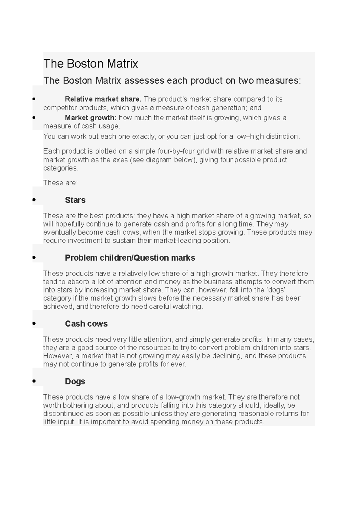 The Boston Matrix - The Boston Matrix The Boston Matrix assesses each ...