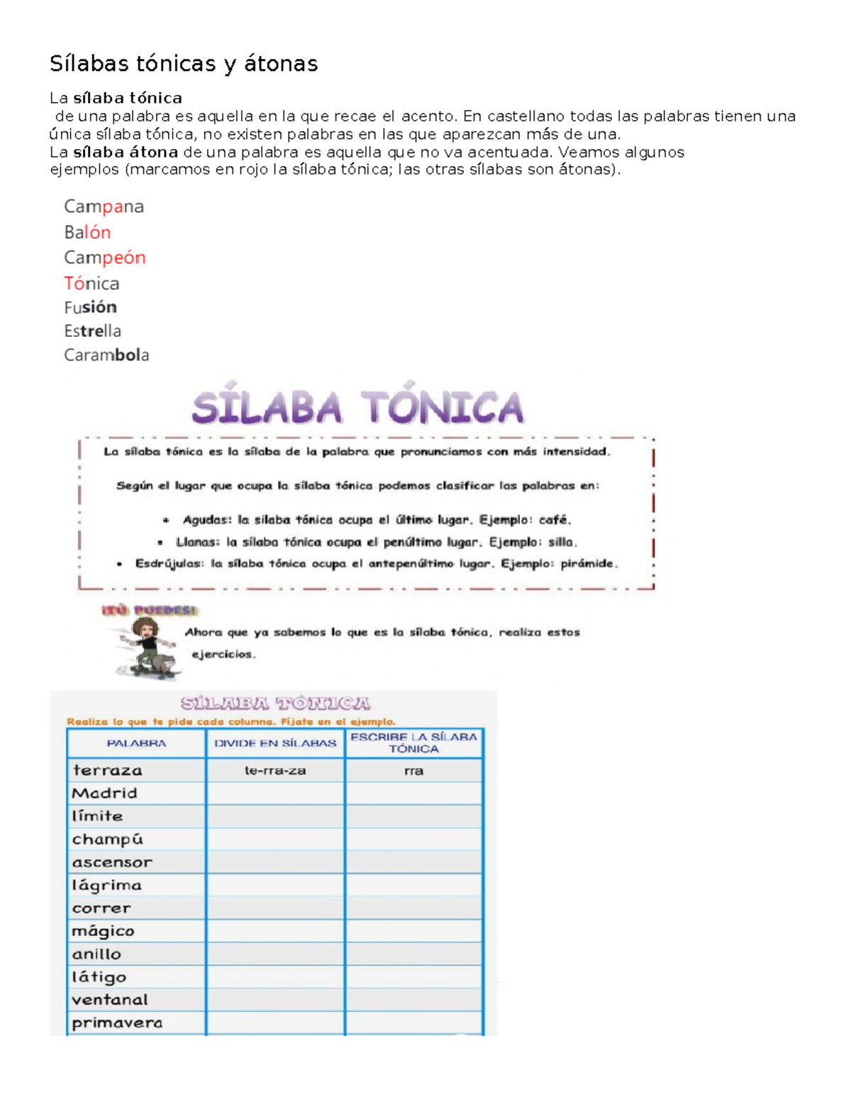 Silaba Tonica Y Atonas - Sílabas tónicas y átonas La sílaba tónica de ...