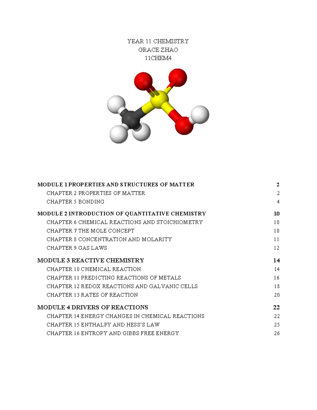 Year 11 chemistry - YEAR 11 CHEMISTRY - 11CHEM GRACE ZHAO MODULE 1 ...
