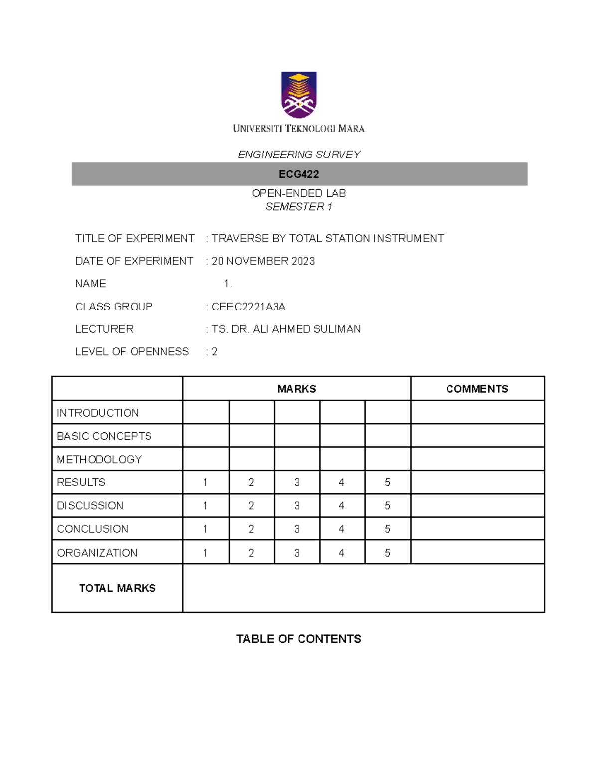 Traverse - ENGINEERING SURVEY ECG OPEN-ENDED LAB SEMESTER 1 TITLE OF ...