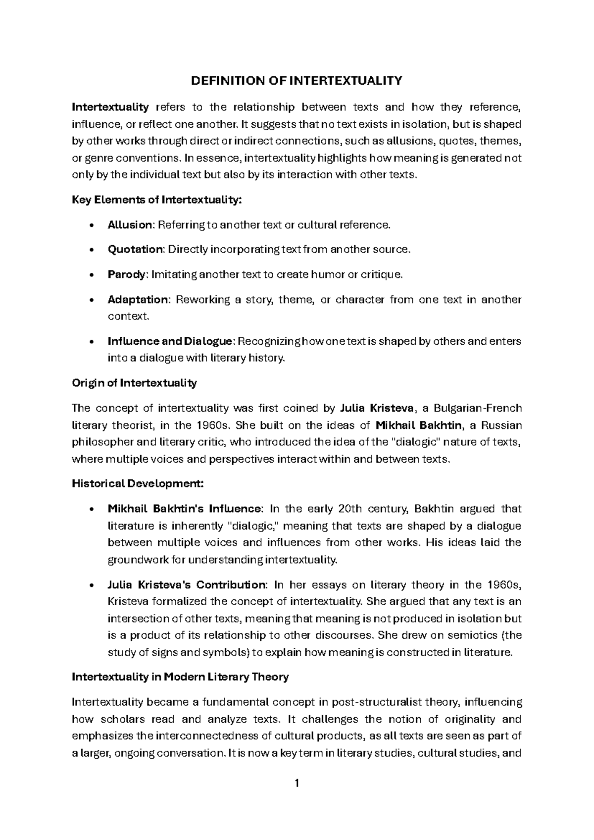 Intertextuality and Approaches to texts - DEFINITION OF INTERTEXTUALITY ...