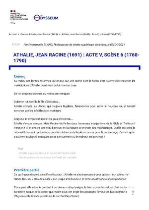 Athalie, Jean Racine (1691) Acte II, 5. Le songe d'Athalie Odysseum ...
