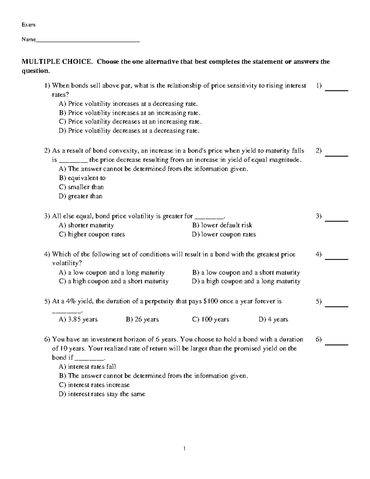 Chapter 11 quizz - practice materials - Exam Name ...