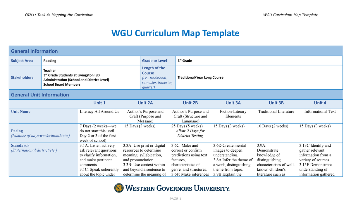 D183 Task 4 WGU Curriculum Map 3rd Reading - WGU Curriculum Map ...