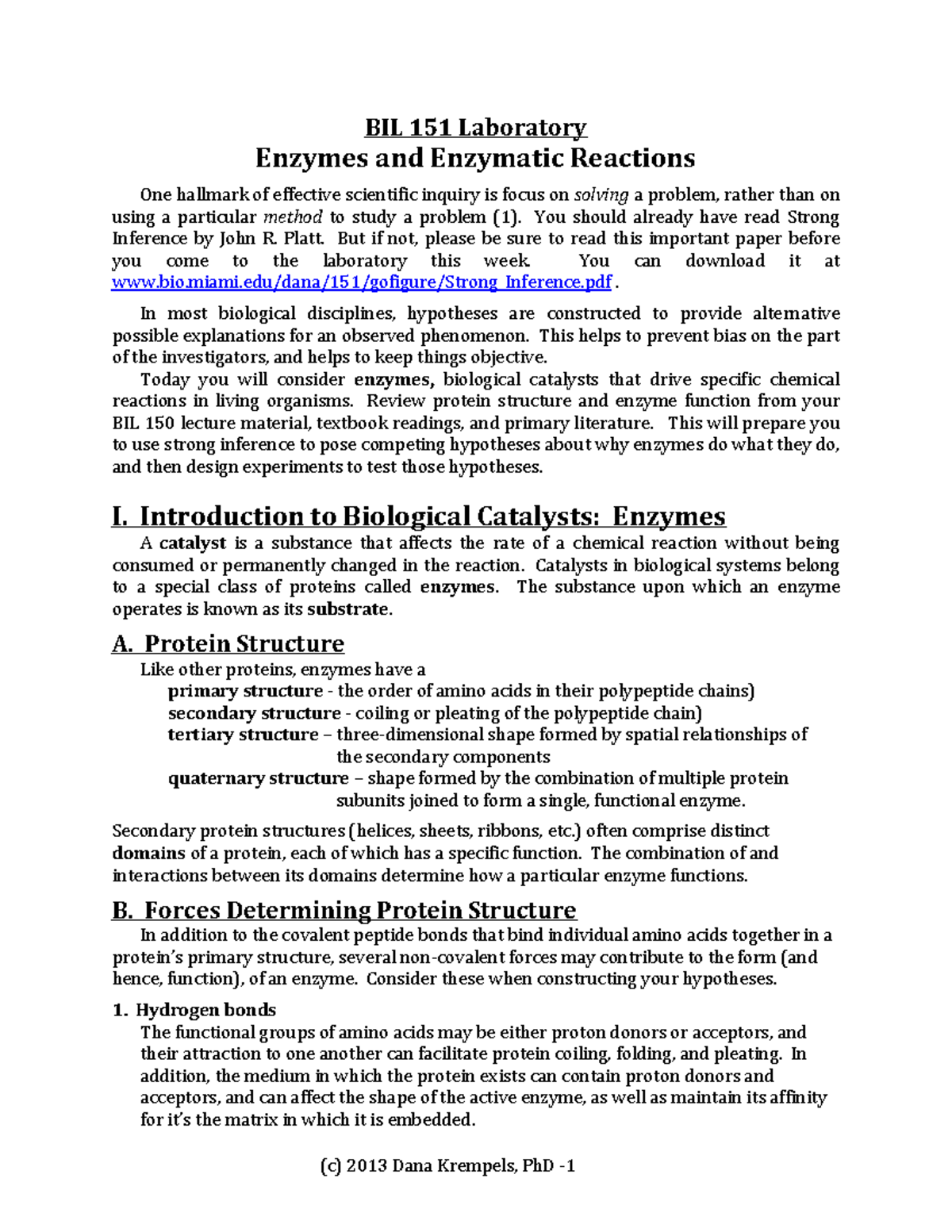 Enzymes lecture notes - BIL 151 Laboratory Enzymes and Enzymatic ...
